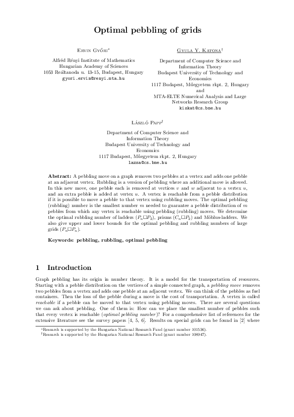 (PDF) Optimal pebbling of grids