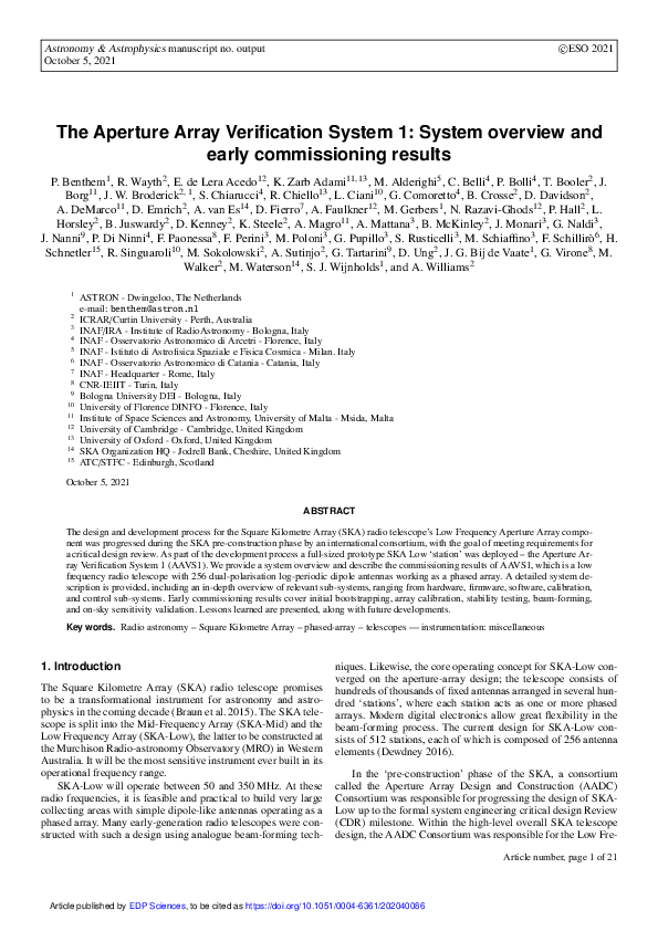 Pdf The Aperture Array Verification System 1 System Overview And