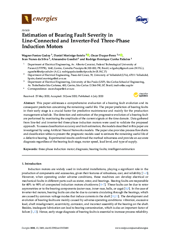 Pdf Estimation Of Bearing Fault Severity In Line Connected And