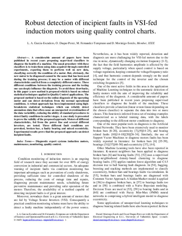Pdf Robust Detection Of Incipient Faults In Vsi Fed Induction Motors Using Quality Control Charts