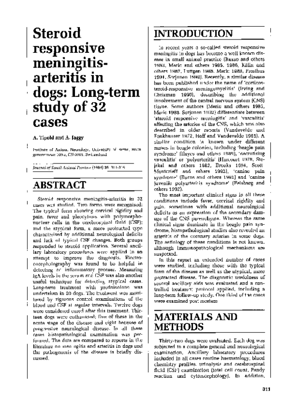 (PDF) Steroid responsive meningitis-arteritis in dogs: Long-term study ...