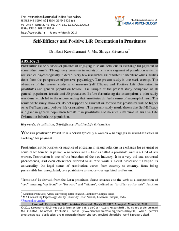(PDF) Self-Efficacy and Positive Life Orientation in Prostitutes