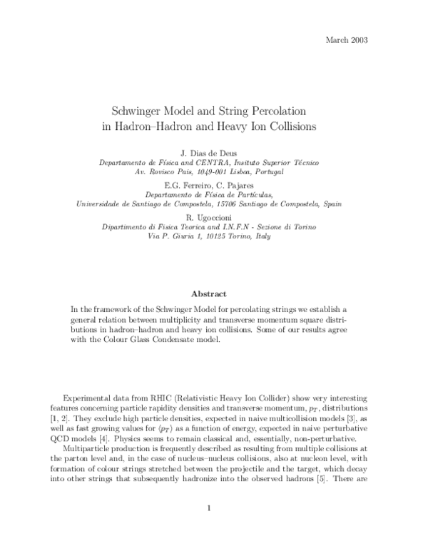 (PDF) Schwinger model and string percolation in hadron–hadron and heavy ion collisions