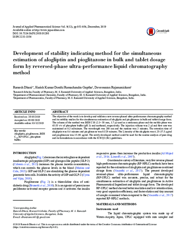 (PDF) Development of Rapid Stability Indicating Method for Simultaneous Estimation of Alogliptin ...