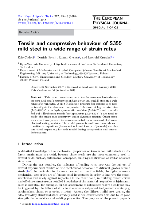 (PDF) Tensile and compressive behaviour of S355 mild steel in a wide ...