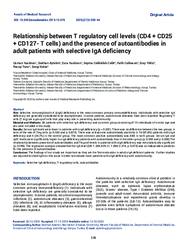 (PDF) Relationship Between T Regulatory Cell Levels (CD4+, CD25+, CD127 ...