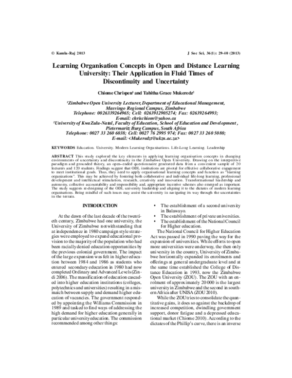 (PDF) Learning Organisation Concepts in Open and Distance Learning ...