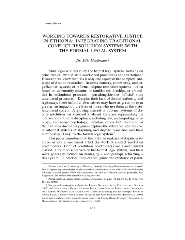 (PDF) Working Towards Restorative Justice in Ethiopia : Integrating Traditional Conflict ...