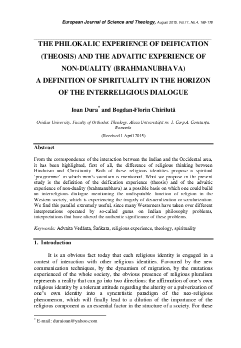 (PDF) The Philokalic Experience of Deification (Theosis) and the ...