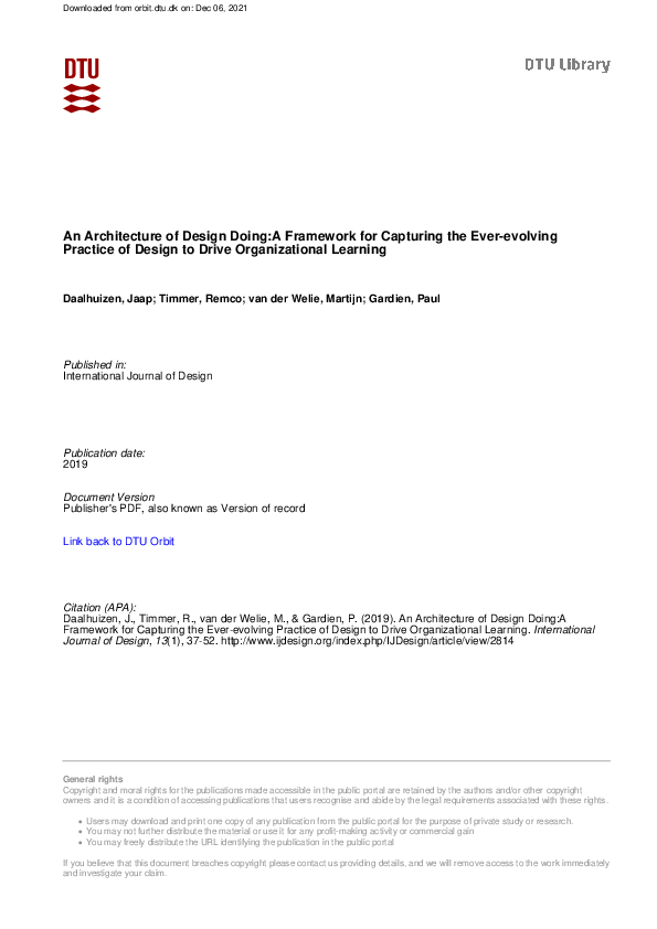(PDF) An Architecture of Design Doing:A Framework for Capturing the Ever-evolving Practice of ...