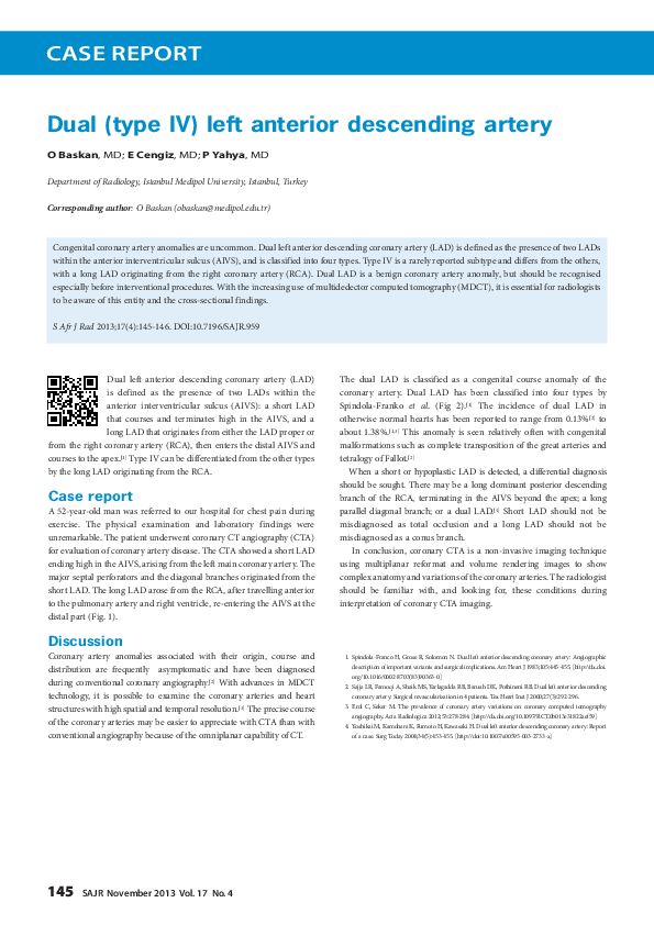 (PDF) Dual (type IV) left anterior descending artery