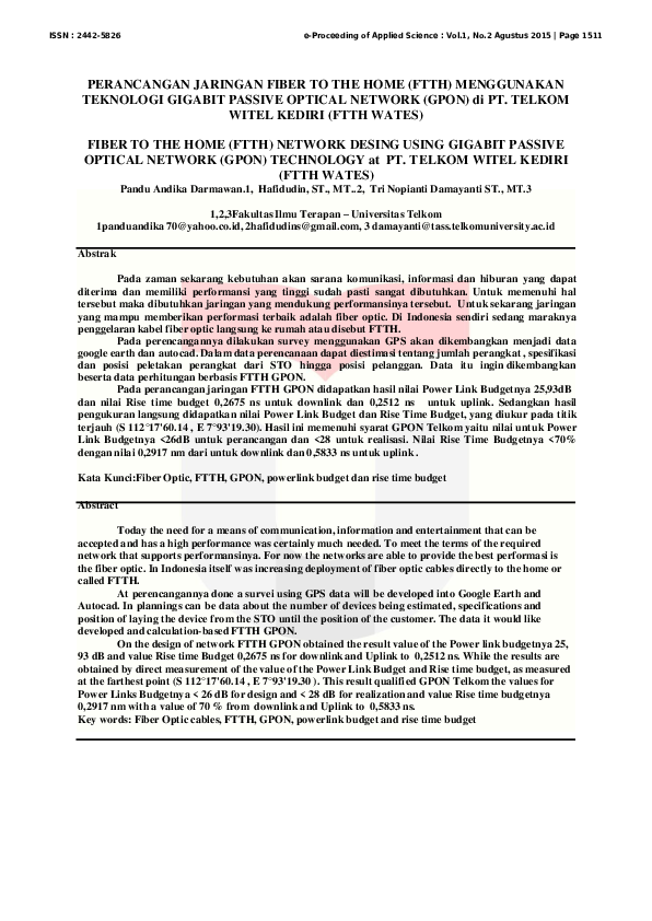 (PDF) Perancangan Jaringan Fiber to the Home (ftth) Menggunakan ...