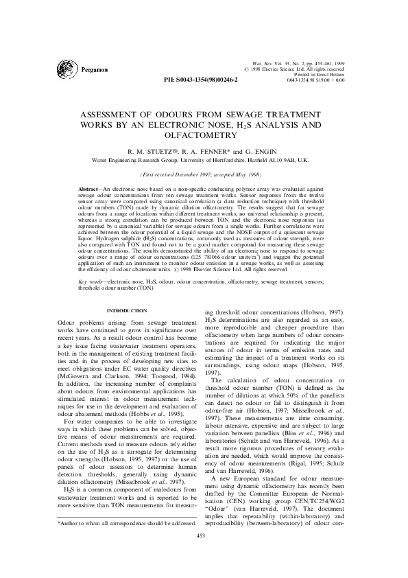 (PDF) Assessment of odours from sewage treatment works by an electronic ...