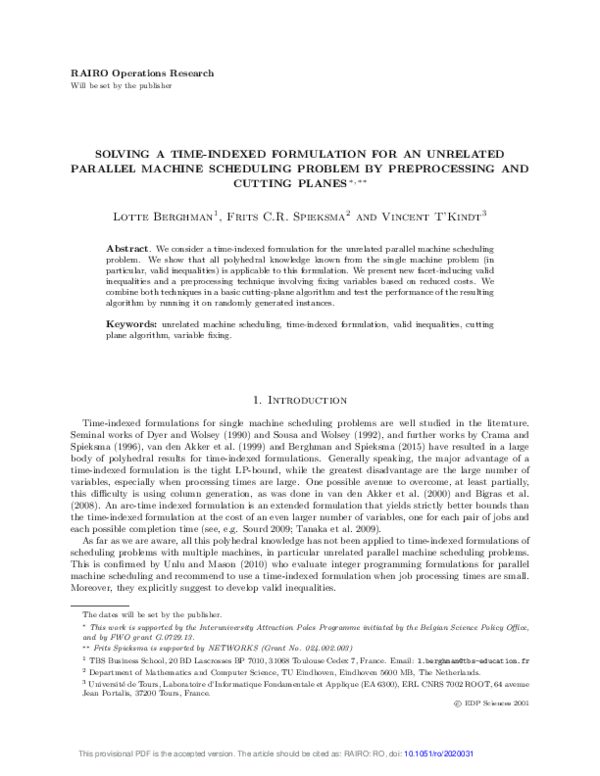 Pdf Solving A Time Indexed Formulation For An Unrelated Parallel Machine Scheduling Problem By