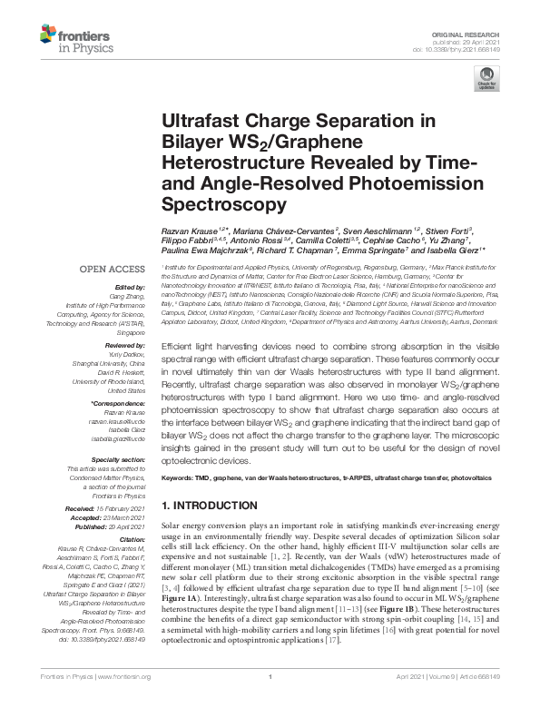 (PDF) Ultrafast Charge Separation in Bilayer WS2/Graphene Heterostructure Revealed by Time- and ...