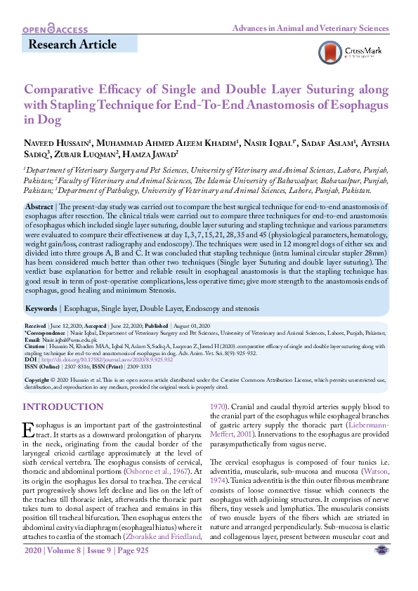 (PDF) Comparative Efficacy of Single and Double Layer Suturing along ...