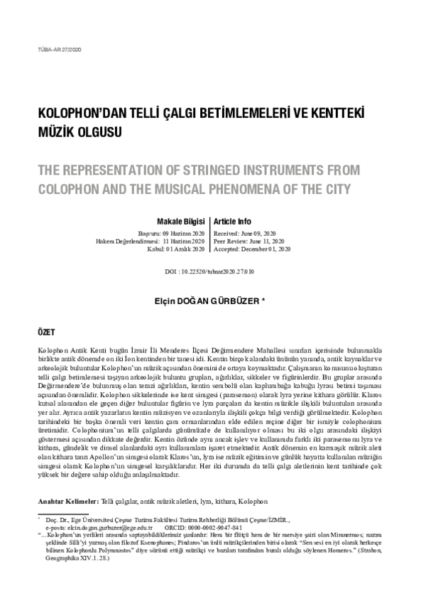 (PDF) KOLOPHON'DAN TELLİ ÇALGI BETİMLEMELERİ VE KENTTEKİ MÜZİK OLGUSU ...