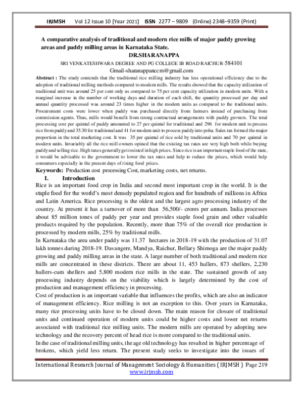 (PDF) A comparative analysis of traditional and modern rice mills of ...