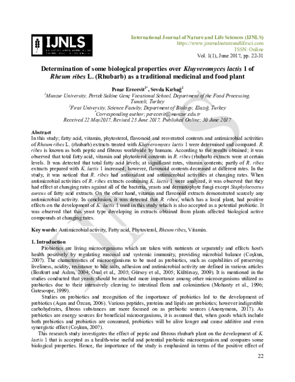 (PDF) Determination of some biological properties over Kluyveromyces ...