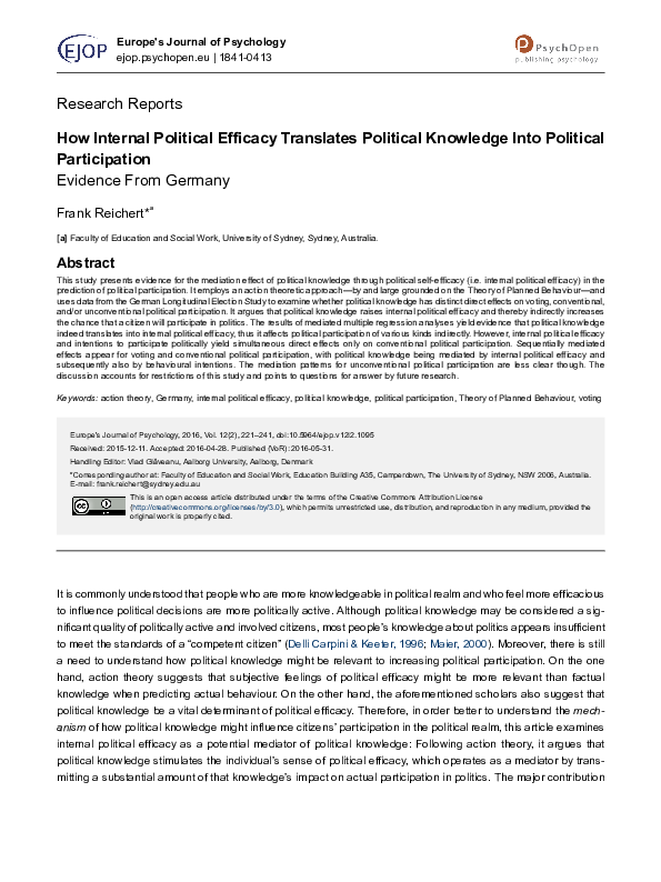 (PDF) How internal political efficacy translates political knowledge ...