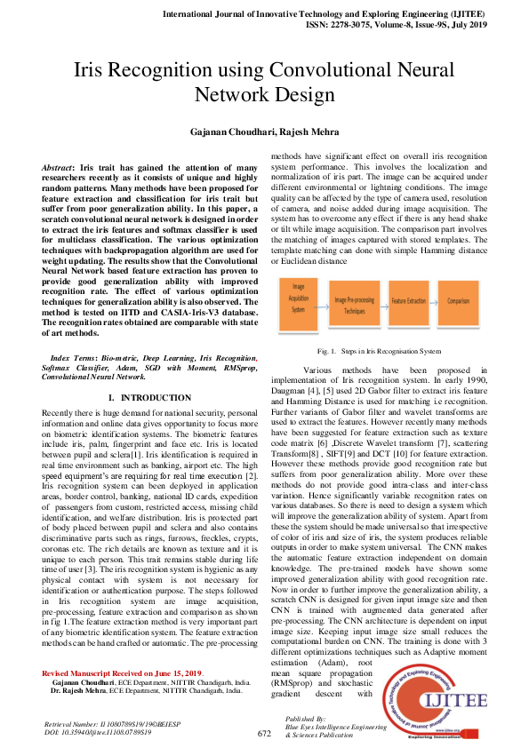 Pdf Iris Recognition Using Convolutional Neural Network Design Joon