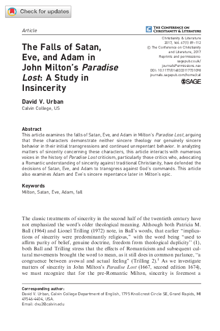 (PDF) The Falls of Satan, Eve, and Adam in John Milton’s Paradise Lost ...