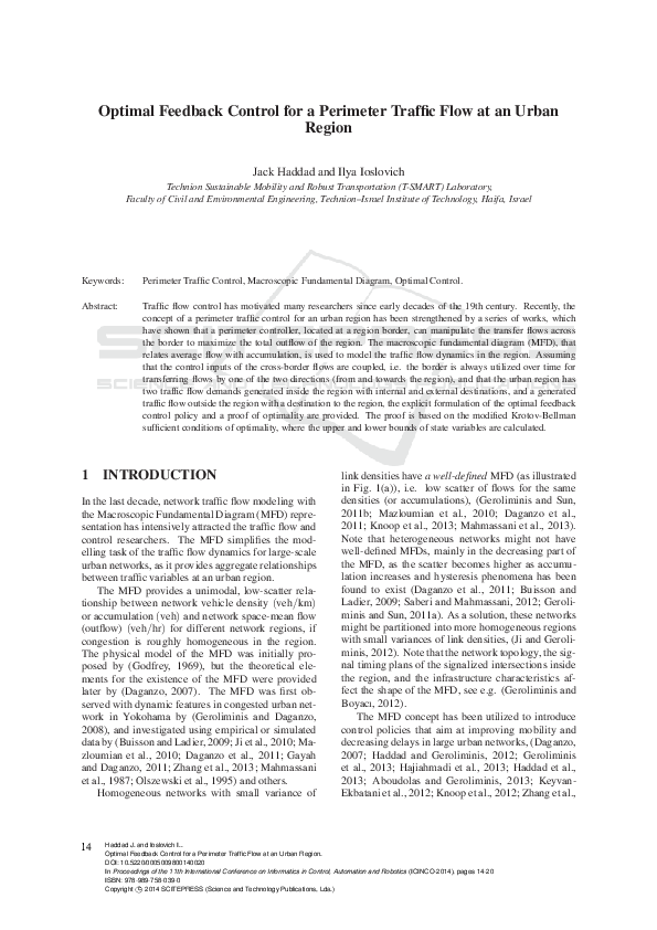 (PDF) Optimal Feedback Control for a Perimeter Trafﬁc Flow at an Urban ...