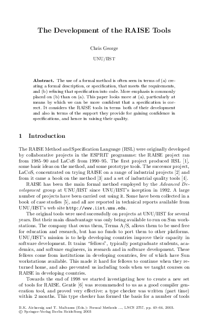 (PDF) The Development of the RAISE Tools