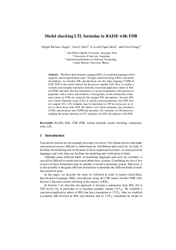 (PDF) Model Checking LTL Formulae in RAISE with FDR