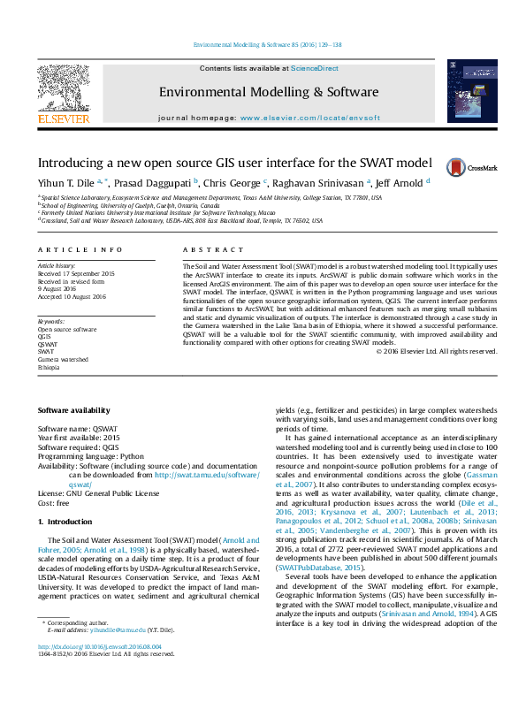 (PDF) Introducing a new open source GIS user interface for the SWAT model