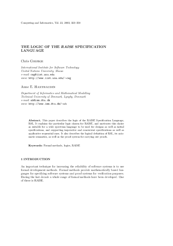 (PDF) The logic of the RAISE specification language