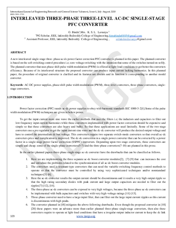 (PDF) Interleaved Three-Phase Three-Level Ac-DC Single-Stage PFC Converter