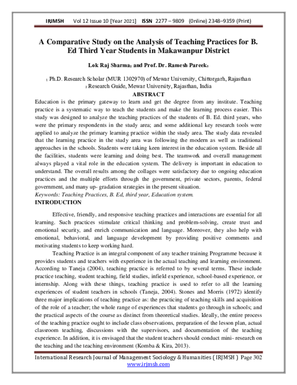 (PDF) A Comparative Study on the Analysis of Teaching Practices for B ...