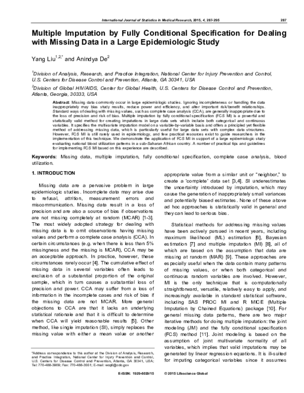 Pdf Multiple Imputation By Fully Conditional Specification For Dealing With Missing Data In A