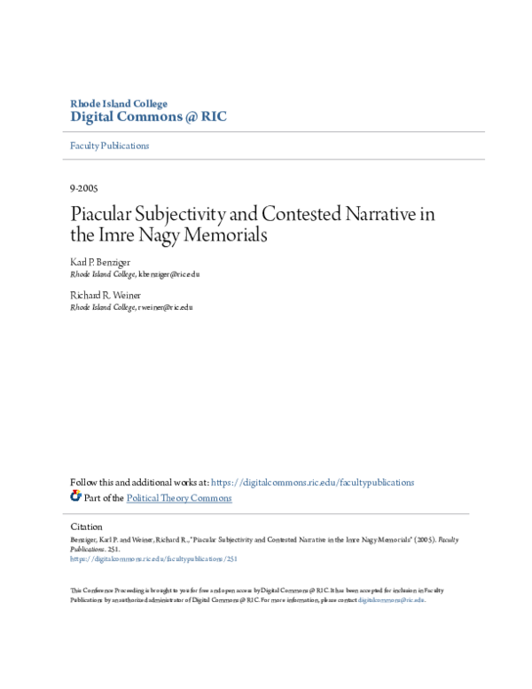 (PDF) Piacular Subjectivity and Contested Narrative in the Imre Nagy ...