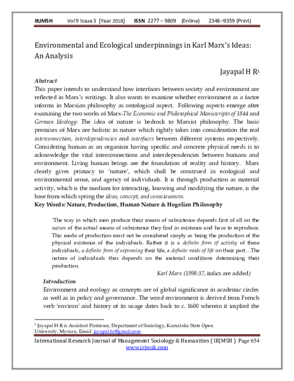 (PDF) Environmental and Ecological underpinnings in Karl Marx's Ideas ...