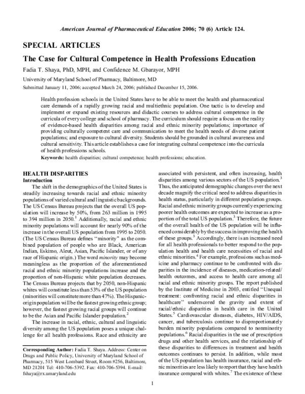 (PDF) The Case for Cultural Competence in Health Professions Education