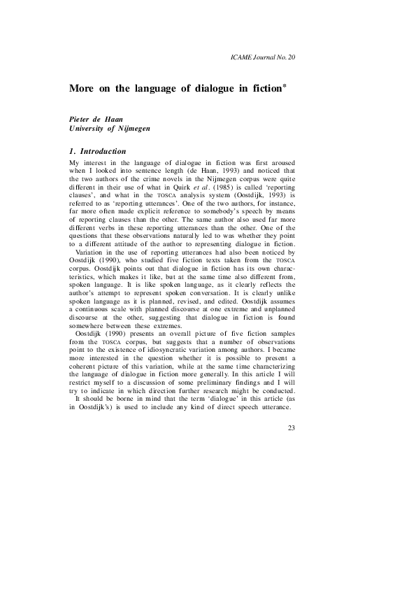 (PDF) More on the language of dialogue in fiction