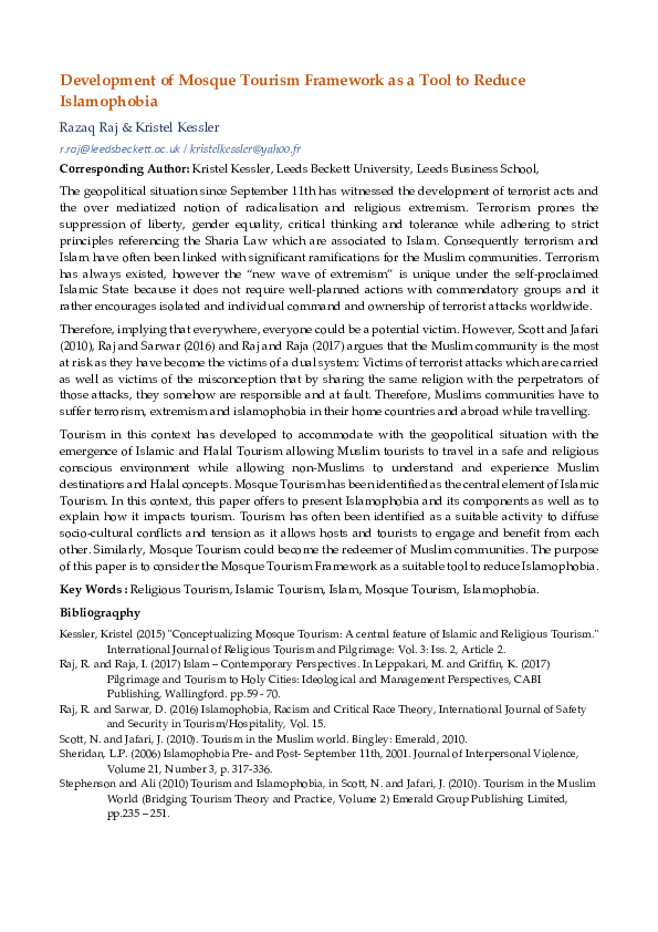(PDF) Development of Mosque Tourism Framework as a Tool to Reduce ...