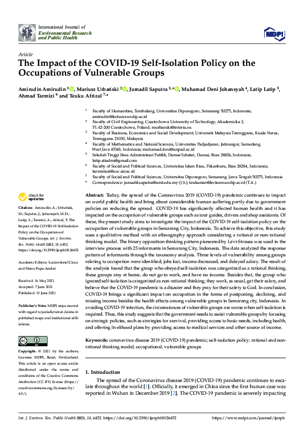 (PDF) The Impact of the COVID-19 Self-Isolation Policy on the ...