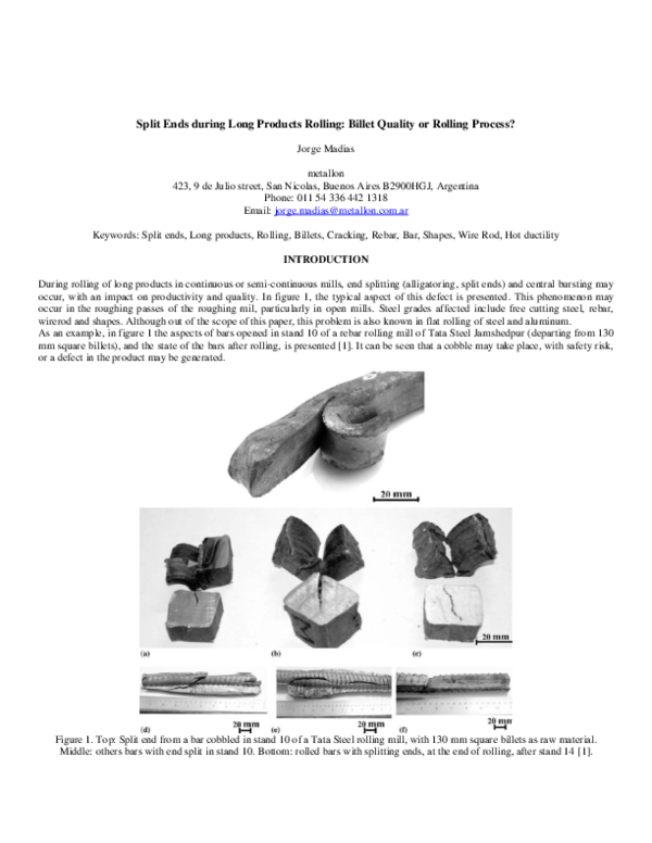 (PDF) Split Ends during Long Products Rolling: Billet Quality or ...