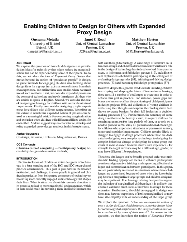 (PDF) Enabling children to design for others with expanded proxy design