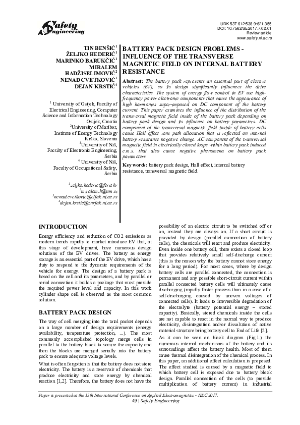 (PDF) Battery Pack Design Problems - Influence of the Transverse ...