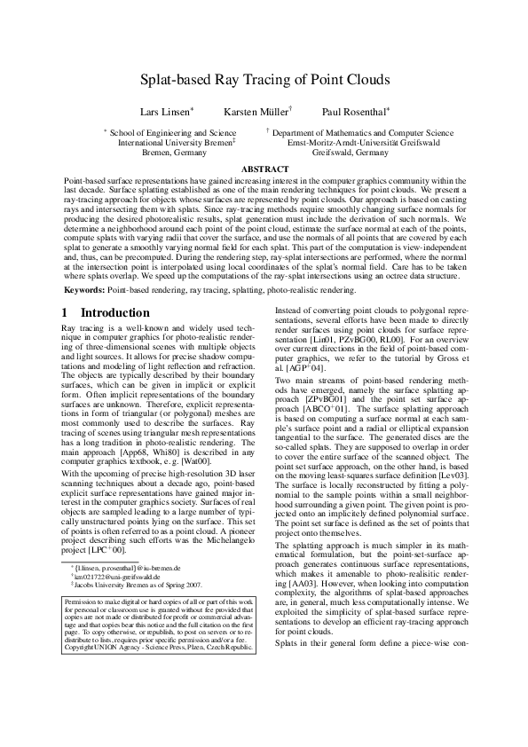 (PDF) Splat-based Ray Tracing of Point Clouds
