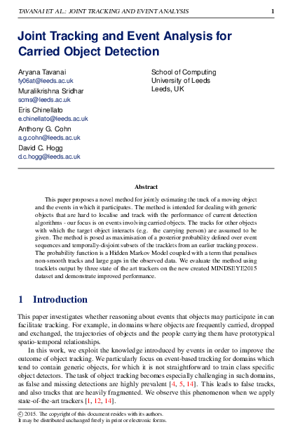 (PDF) Joint Tracking and Event Analysis for Carried Object Detection