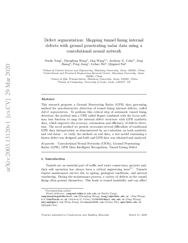 Pdf Defect Segmentation Mapping Tunnel Lining Internal Defects With