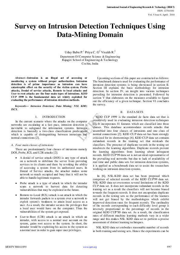 (PDF) Survey on Intrusion Detection Techniques Using Data-Mining Domain