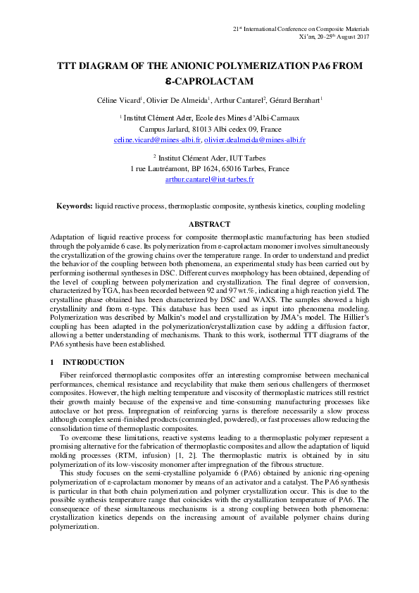 (PDF) TTT diagram of the anionic polymerization PA6 from ε-Caprolactam ...