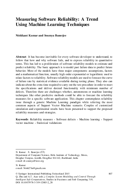 (PDF) Measuring Software Reliability: A Trend Using Machine Learning ...