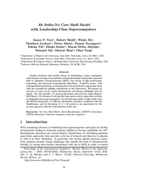 (PDF) Ab Initio No Core Shell Model with Leadership-Class Supercomputers